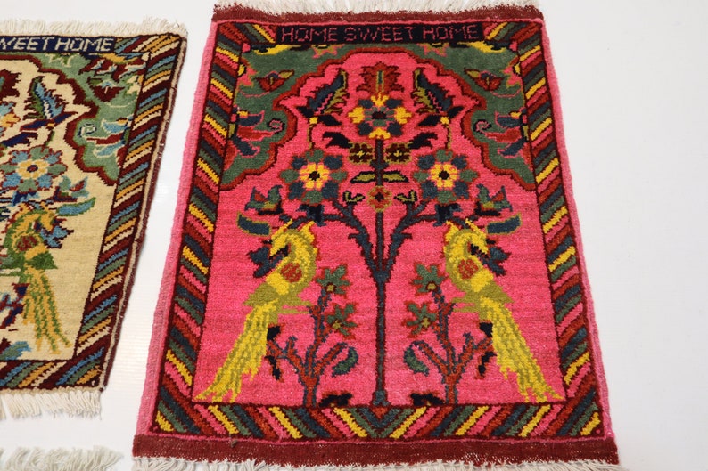 Small Mini Pictorial Gift Rugs / 1'6x1'8 Ft Afghan Hand Knotted Wool ...