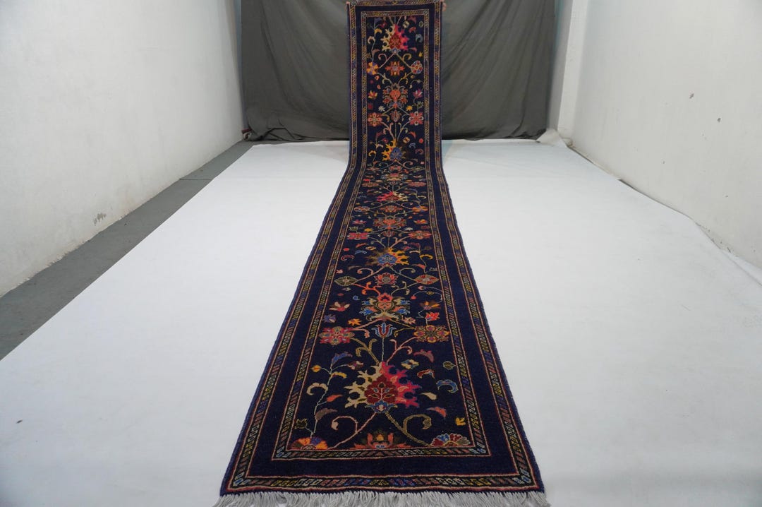 Navy Blue 16 Ft Runner Rug/ Bijdar Design Rug/ Turkmen Tribal Rug ...