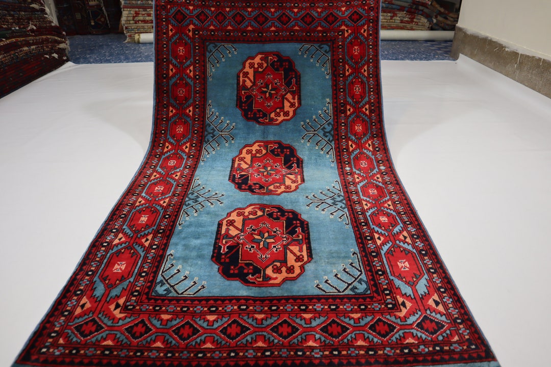 Blue Tekke Bukhara Rug 3'4x5'8 Afghan Handmade Wool Area Rug/ Oriental ...