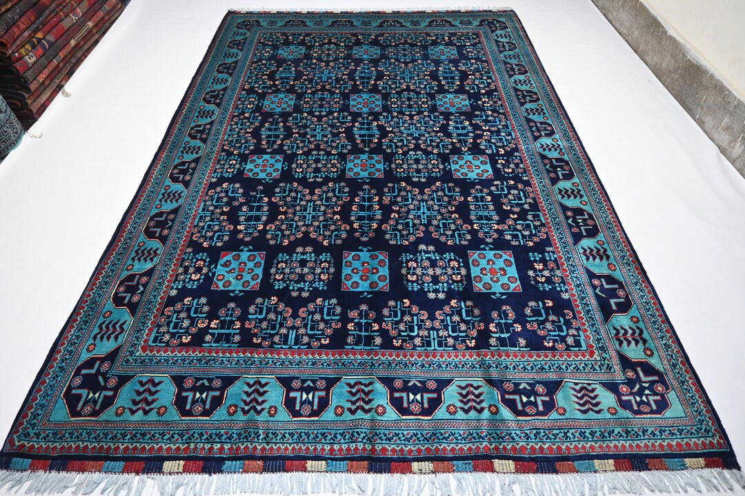 7x10 Navy Blue Bukhara Rug/ Afghan Fine Turkmen Hand Knotted Wool Area ...