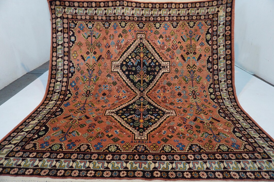 7x7 Terracotta Square Rug/ Turkmen Caucasian Geometric Rug/ Handmade ...