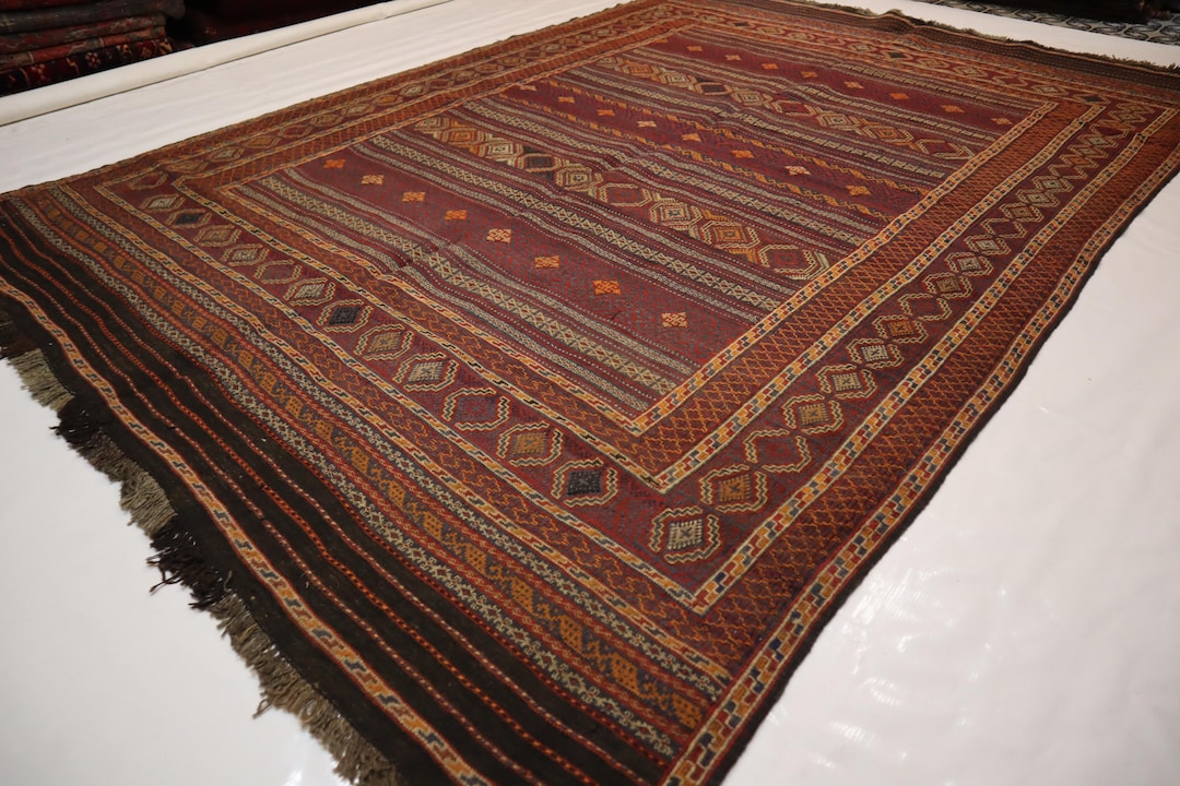 1920s Antique Rug/ 5'8x8'6" Handmade Wool Sumak Flatweave Kilim Rug ...