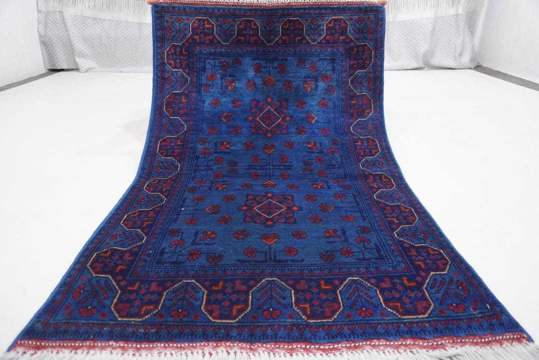 Royal Blue Rug 3x4 Afghan Bukhara Rug 80x130 Cm Handmade Wool Rug ...