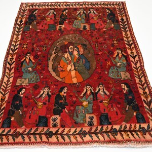 1900s Antique Pictorial Rug/ One of a Kind Art Rug/ Girls Singing/ Love ...