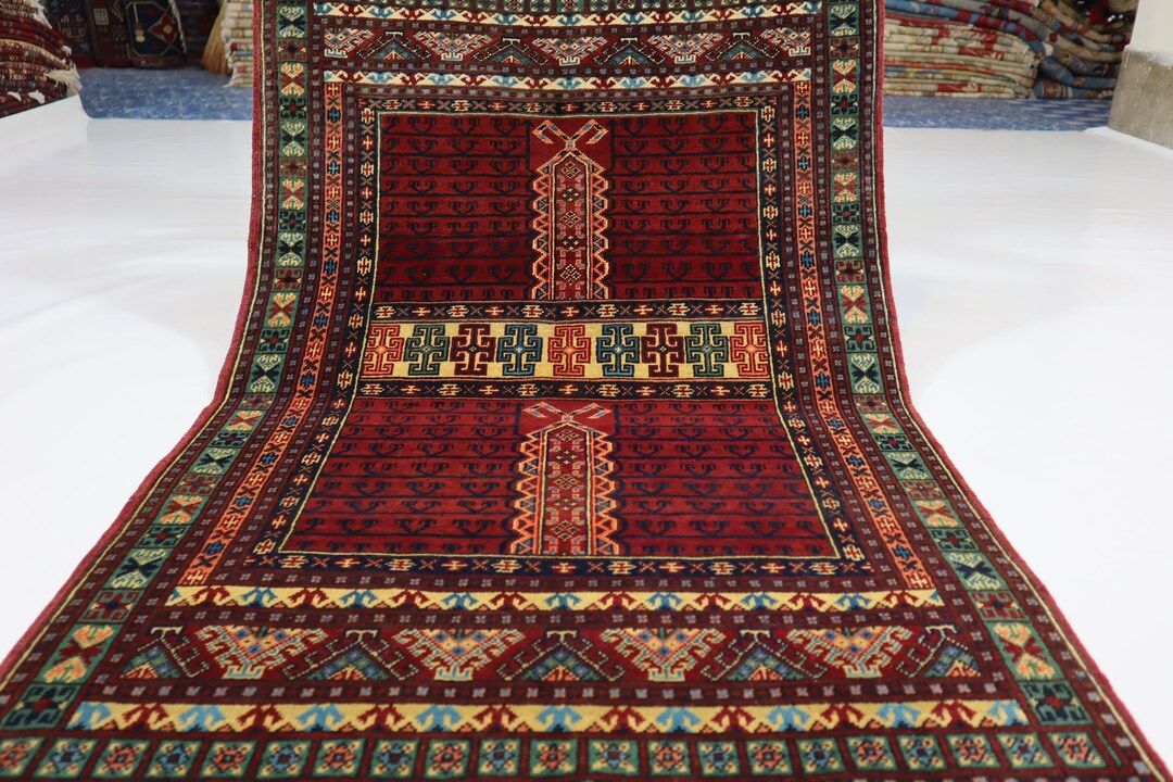 2'8x4 Ft. Red Turkmen Parda Bukhara Rug/ Afghan Hand-knotted 100% Wool ...