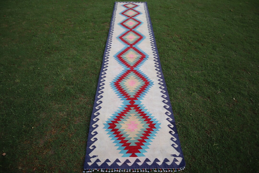 14 Ft Runner Rug/ New Turkish Kilim Design Beige Rug/ Rug for Hallway ...
