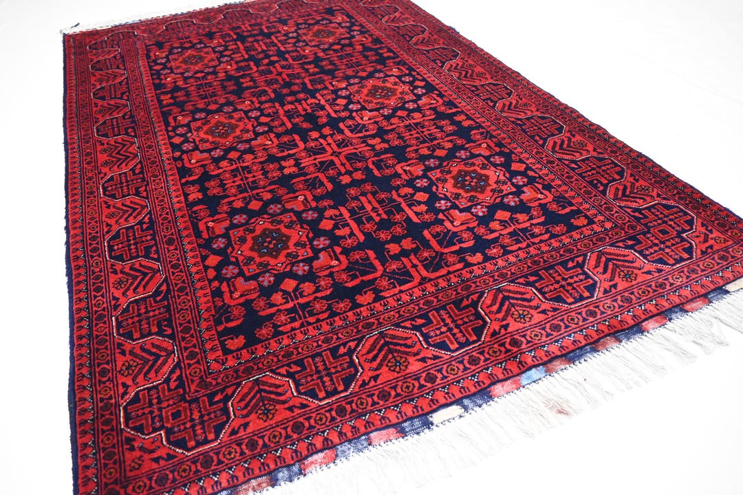 4x6 Afghan Fine Navy Blue Bukhara Rug/ Turkmen Hand Knotted Wool Rug ...