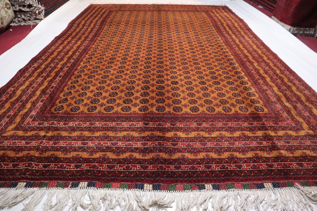 7x10 Afghan Golden Fine Rug/ Turkmen Hoja Roshnaye Design Bukhara Rug ...