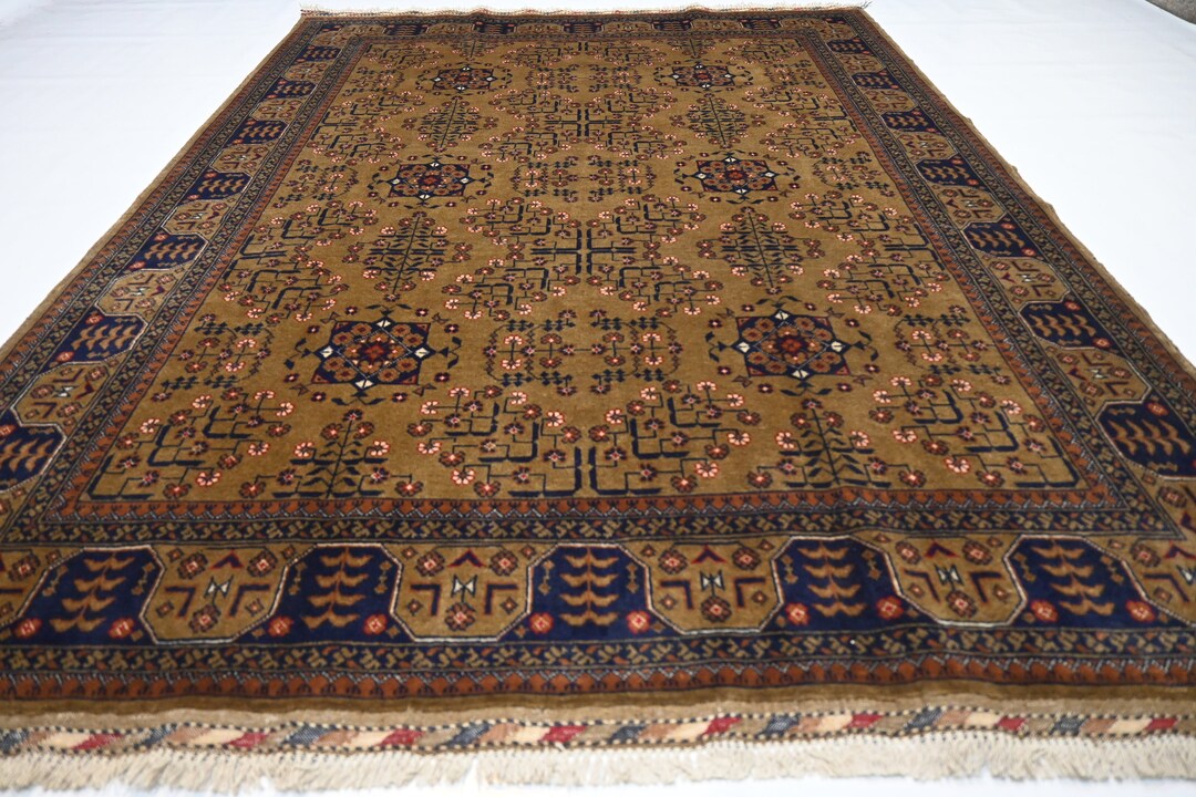 5x7 Afghan Fine Bukhara Rug/ Rich Golden Turkmen Hand Knotted Wool Area ...