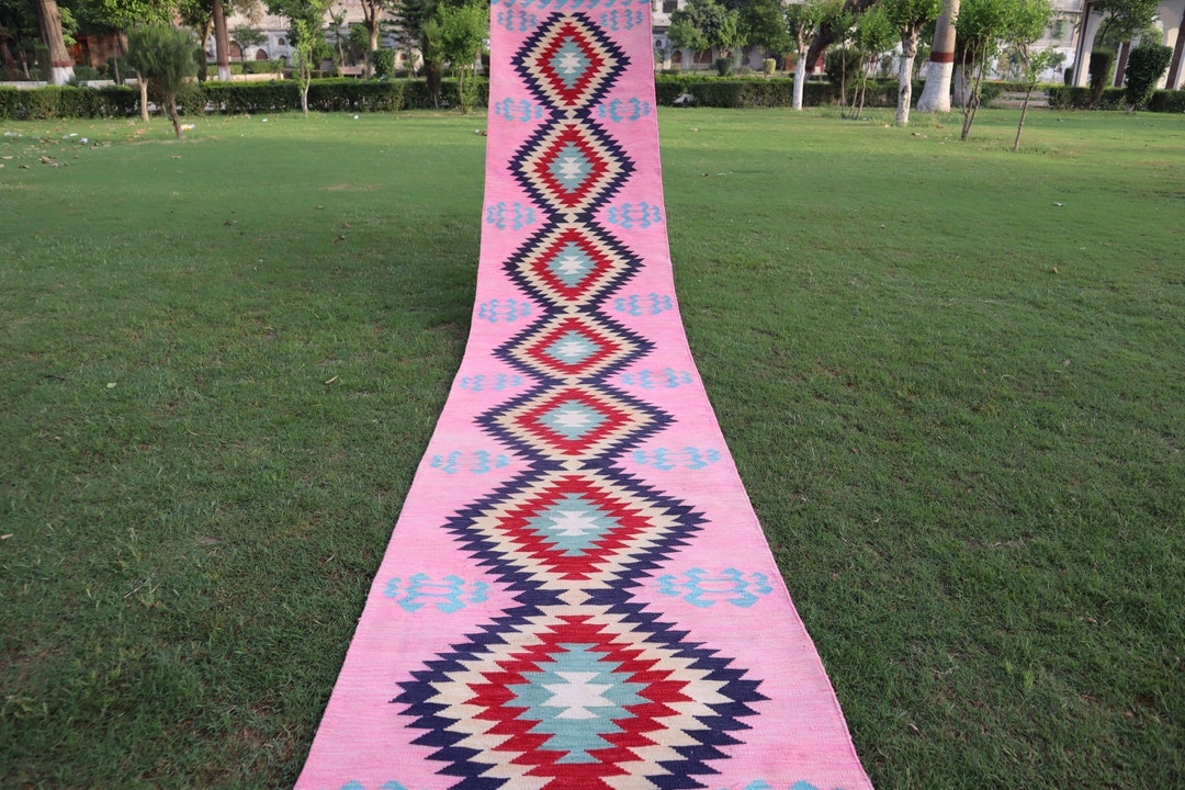 Pink Rug 14 Ft Runner Rug 2'7x13'8 Afghan Handmade Wool Rug/ Natural ...