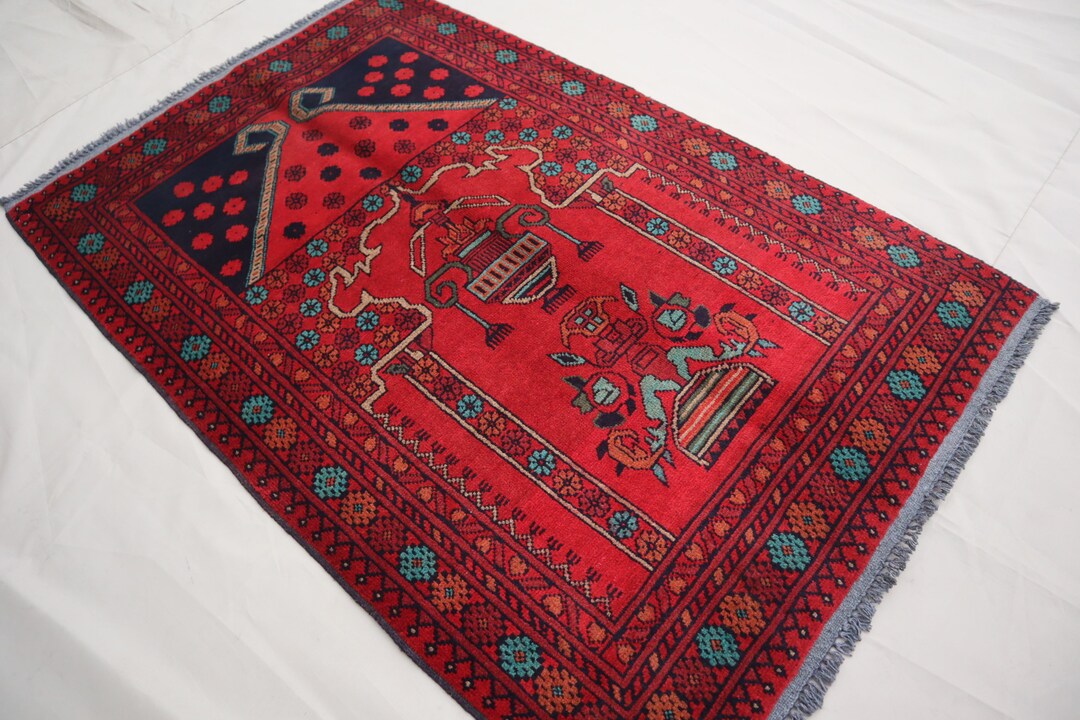 Vintage Prayer Rug 2'11x4'5 Afghan Prayer Rug 87x135 Antique Baluchi ...