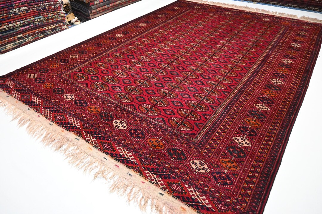8x11 Afghan Large Vintage Rug/ Red Mowri Design Bukhara Rug Handmade ...