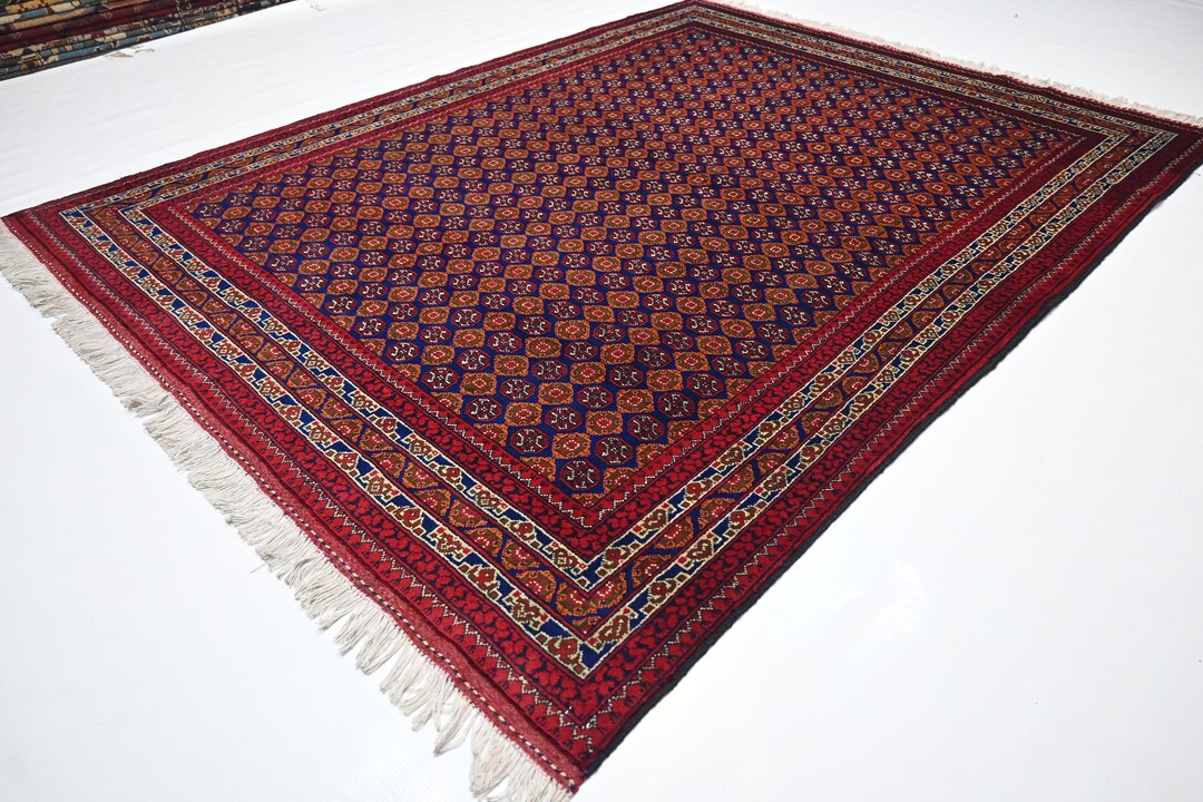 5x7 Navy Blue Red Afghan Bilgic Rug/ Super Fine Hand Knotted Wool Rug ...
