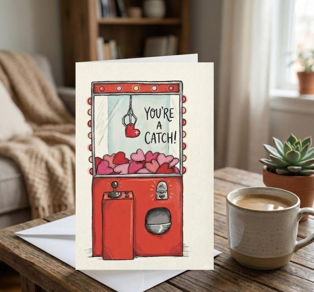 You're a Catch Valentine Card – Arcade Claw Machine Love - Etsy
