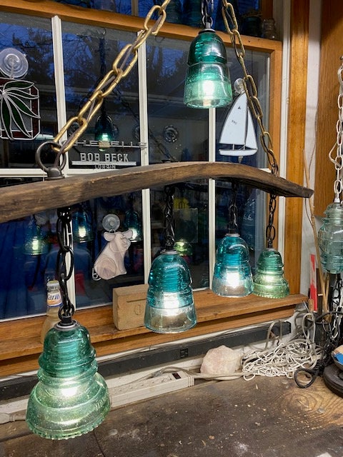 Glass Insulator/barrel Stave Accent Lamp “ Chandelier” - Etsy
