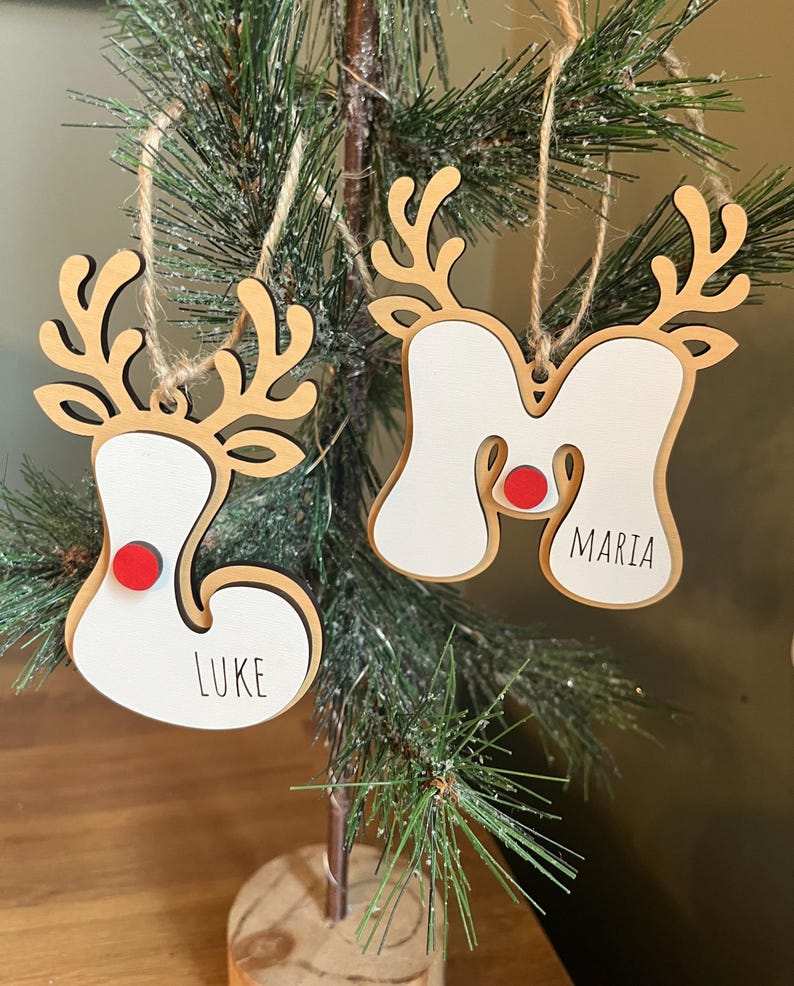 Reindeer Letter Ornament: Personalized Christmas Stocking Tag - Etsy