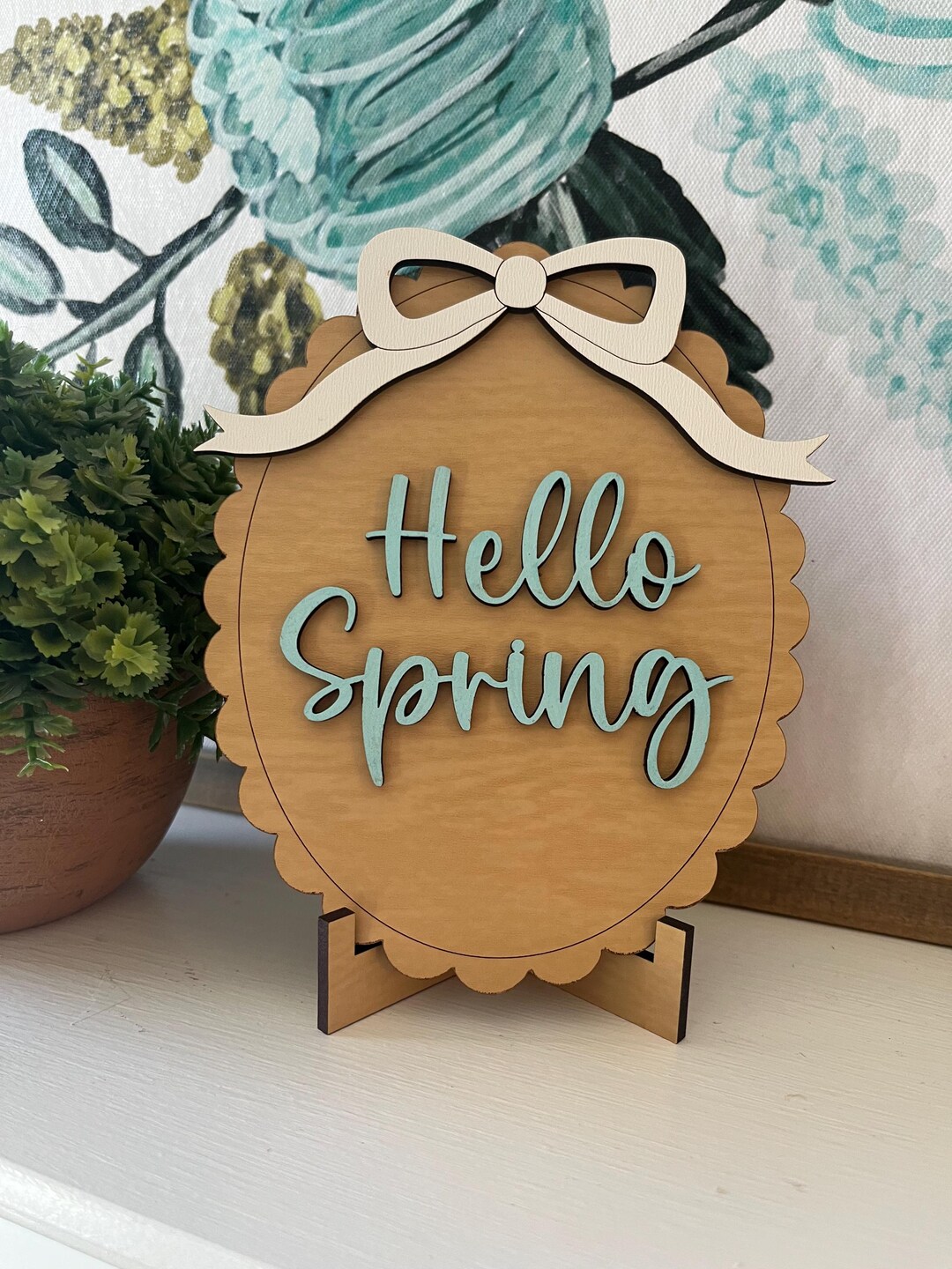 Hello Spring Sign, Mini Spring Sign, Wood Spring Sign, Bow Sign, Spring ...