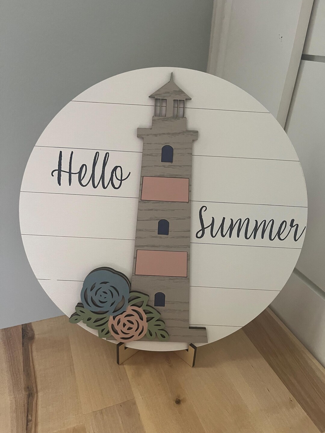 Hello Summer Round Sign, Lighthouse Decor, Nautical Decor, Lake Decor ...