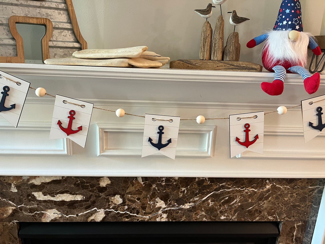 Nautical Anchor Banner: Red, White & Blue Coastal Garland - Etsy