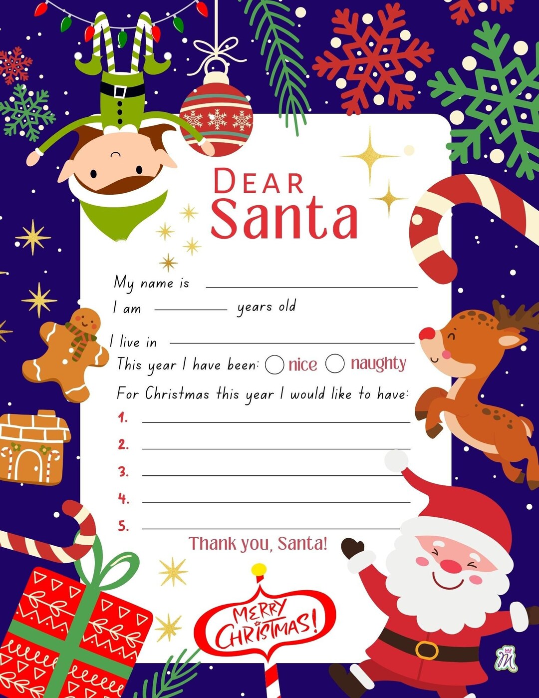 Letter to Santa Claus Printeable - Etsy