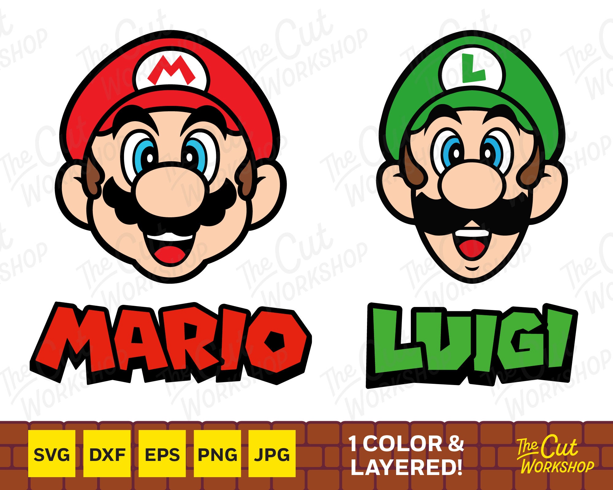 Super Mario und Luigi Faces Heads Names Layered und One Color - Etsy.de