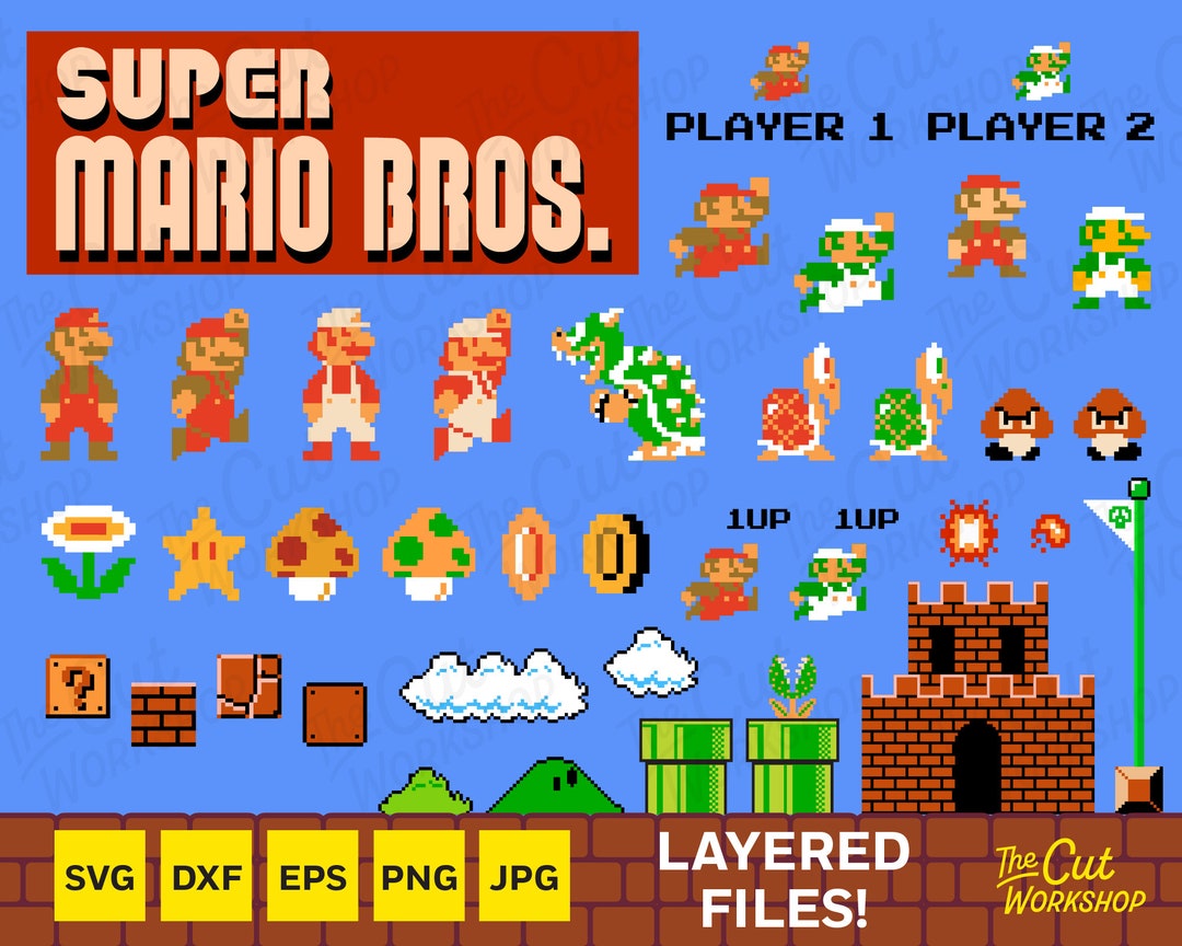 8-bit Pixel Super Mario Bros Bowser Coin Block Layered BUNDLE - Etsy