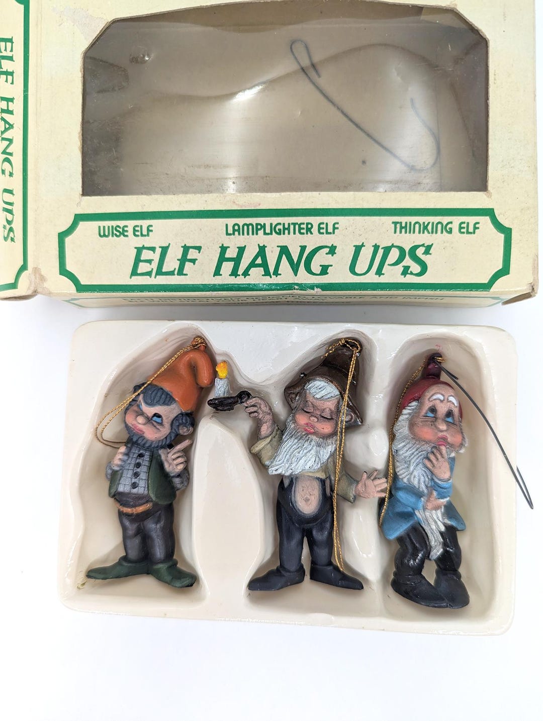 Vintage Box of 3 "elf HANG Ups" Hand-painted Ornaments the Wise Elf ...