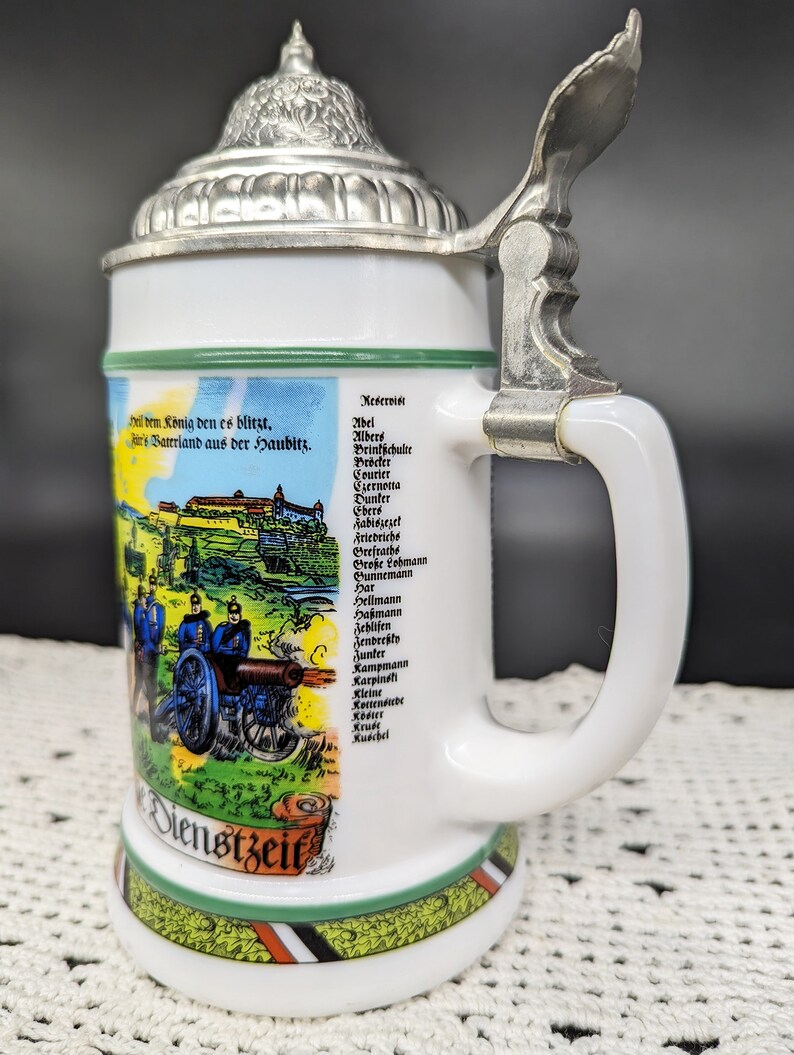 Vintage BMF Milk Glass With Metal Lid 8" Tall Beer Stein Made in West ...