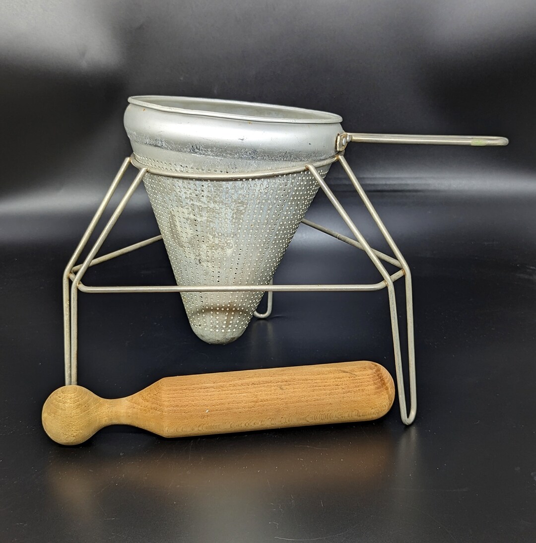 Vintage Awesome Aluminum Cone Strainer/colander With Stand and Wood ...