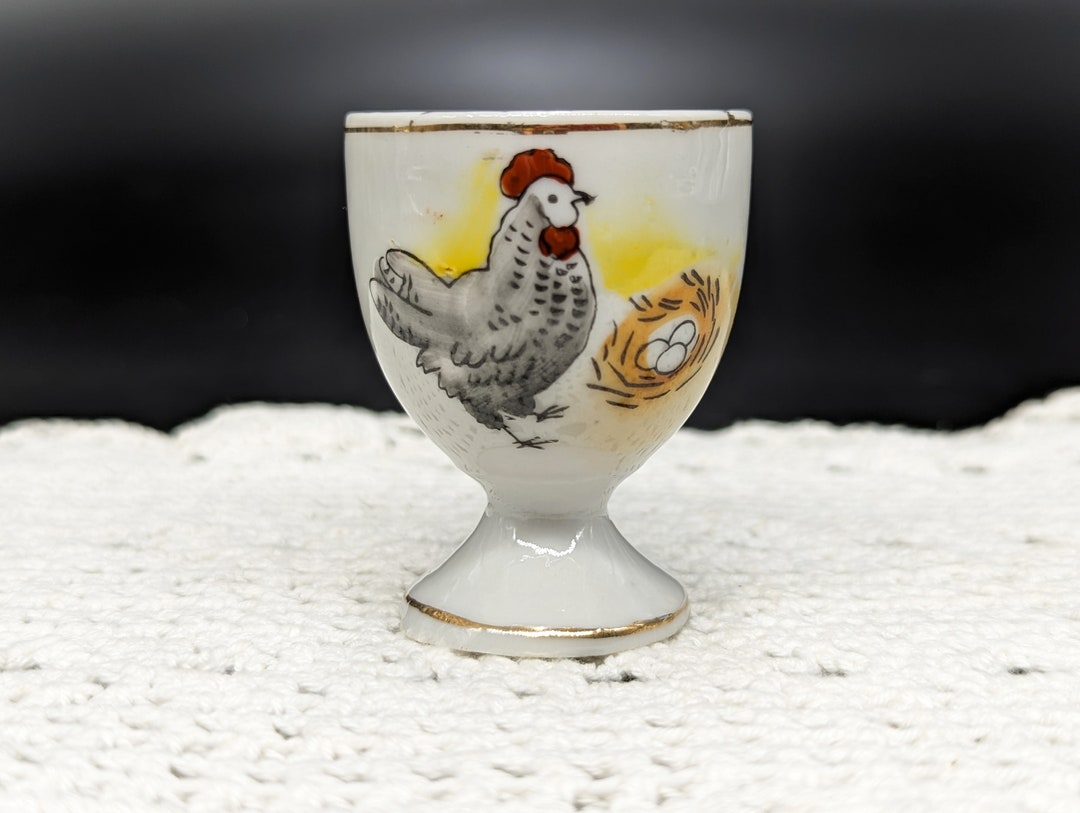 Vintage Porcelain Egg Cup With Hand-painted Chicken and Nest - V1458 - Etsy