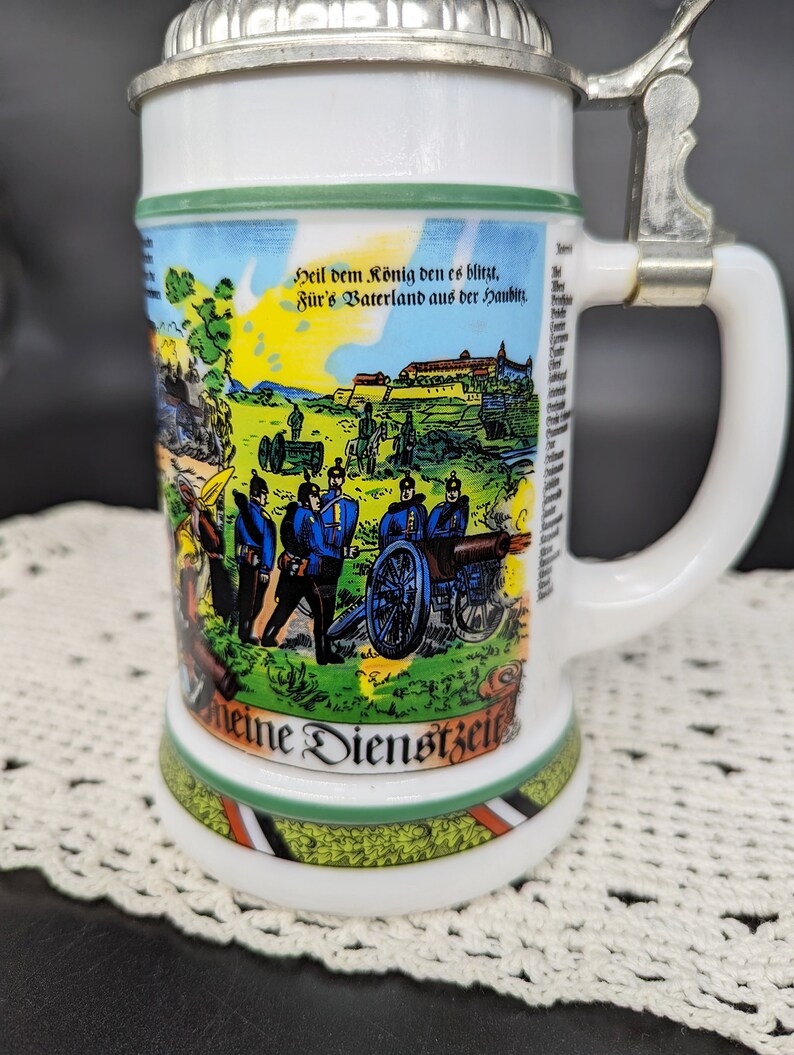 Vintage BMF Milk Glass With Metal Lid 8" Tall Beer Stein Made in West ...
