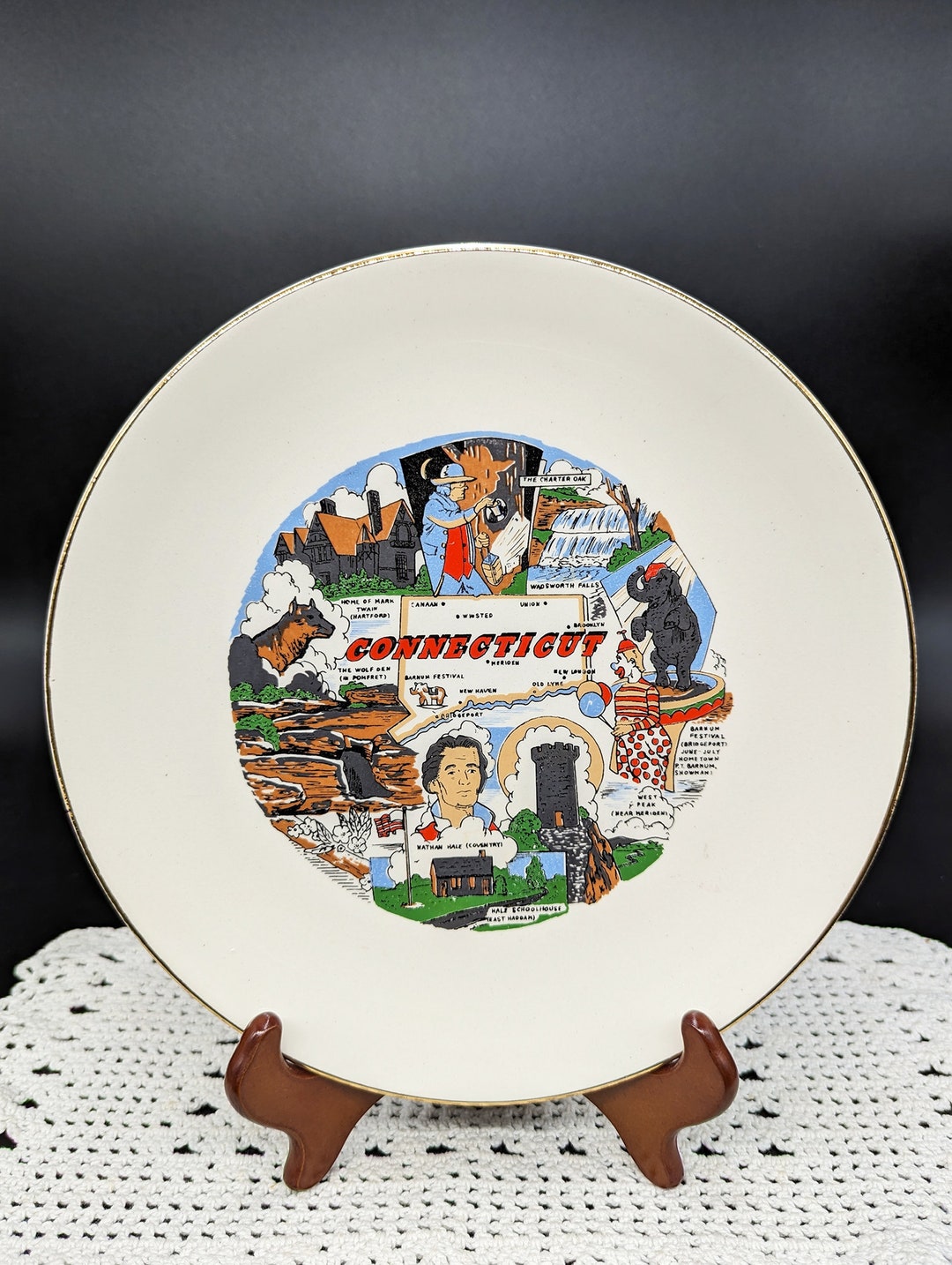 Vintage Connecticut Souvenir Collector's 10" Ceramic Plate - V2449 - Etsy