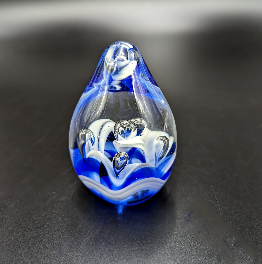 Vintage Art Glass Paperweight Teardrop Shape Cobalt Blue and White ...