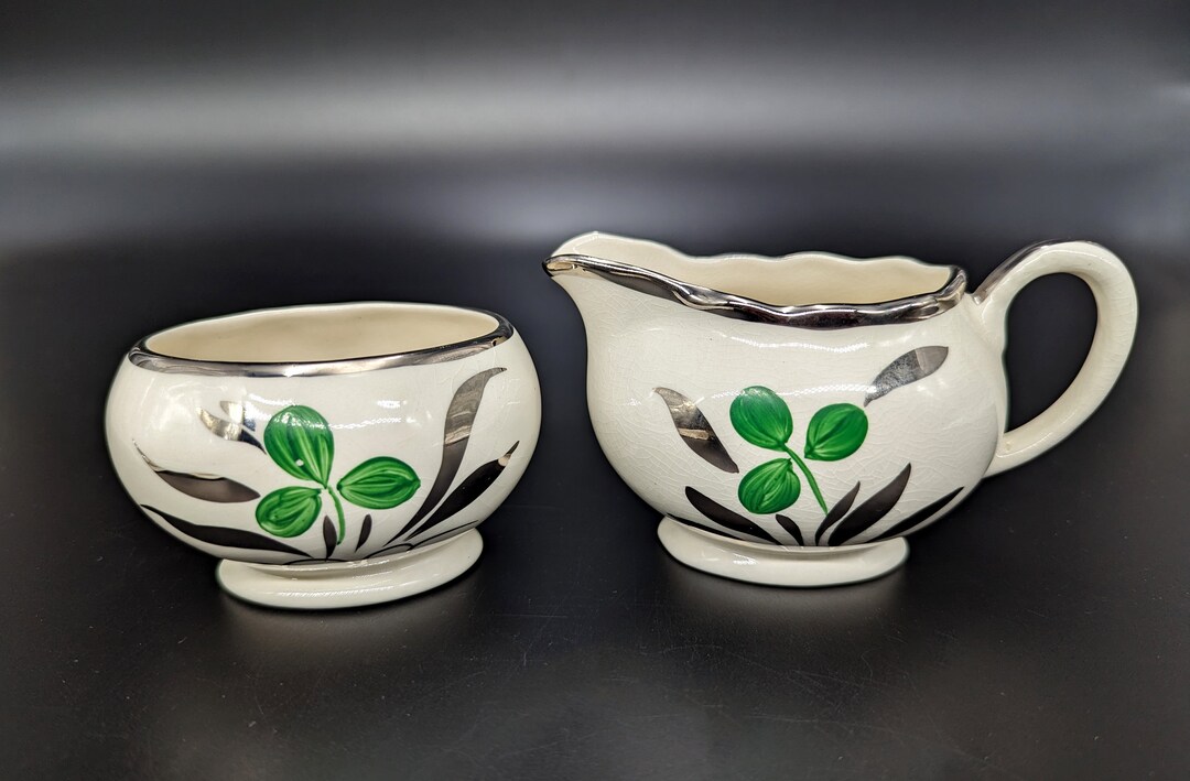 Vintage SANDLAND WARE Creamer and Sugar Bowl With Silver Trim Made in ...