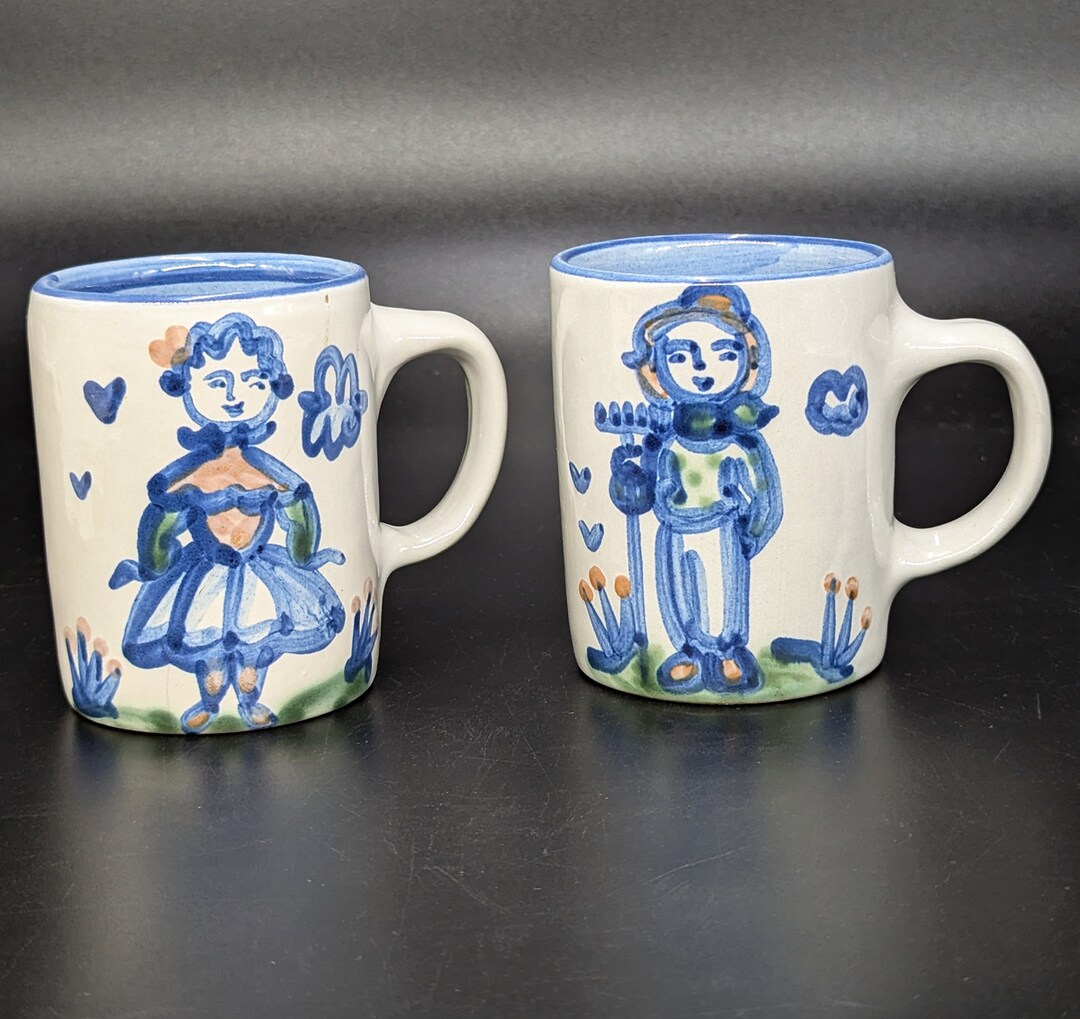 Vintage 1970s Pair of Signed Hand-painted M. A. Hadley Crockery Mugs ...