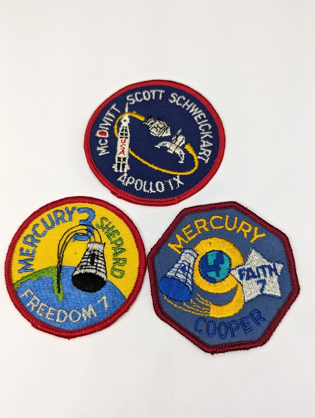 Vintage SET OF 3 Collectible Embroidered NASA Mission Patches Mercury 3 ...