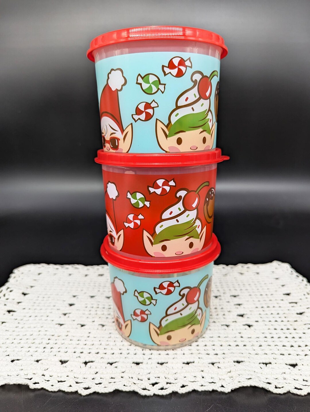 Tupperware Set of 3 Christmas Elf Snack Savers Storage Containers With ...