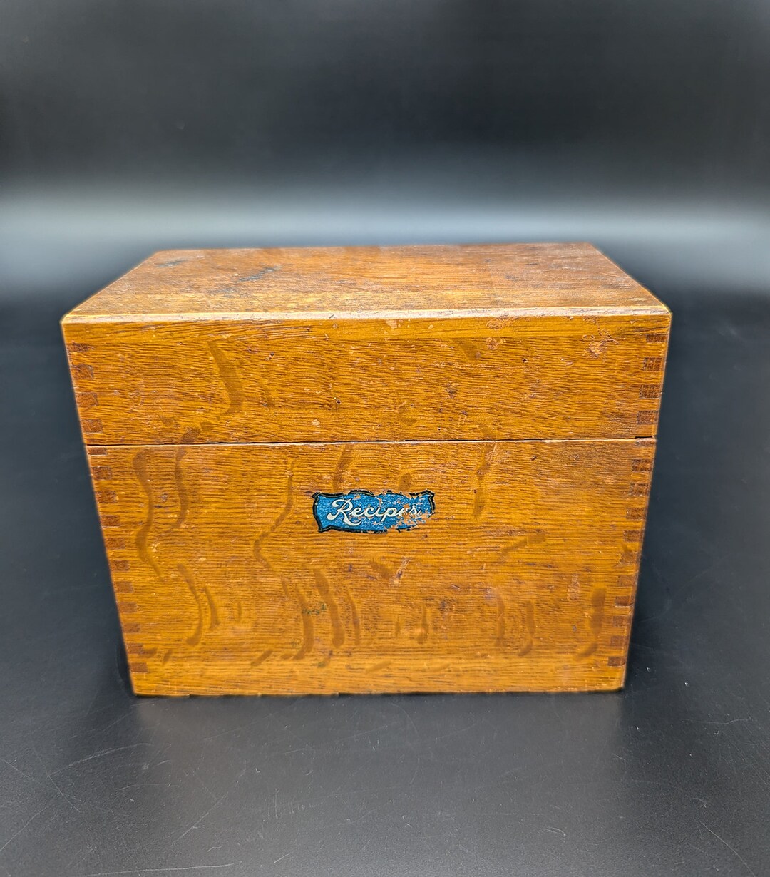 Vintage MCM Oak Wooden Recipe Box With Finger Joints and Hinged Lid ...