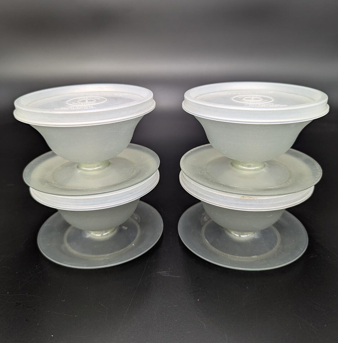 Vintage Tupperware SET OF 4 Dessert/parfait Cups With Lids Smokey Gray ...