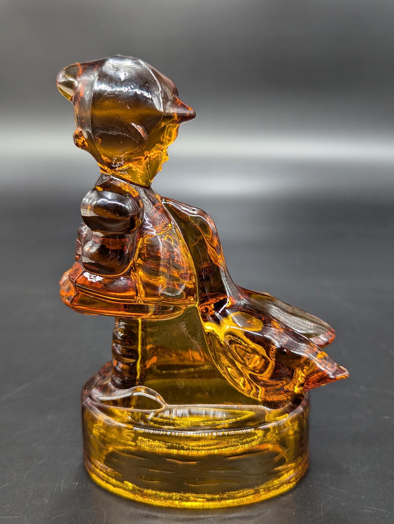 Vintage L. E. Smith Amber Glass Figurine of Little Girl With Geese 5.5 ...