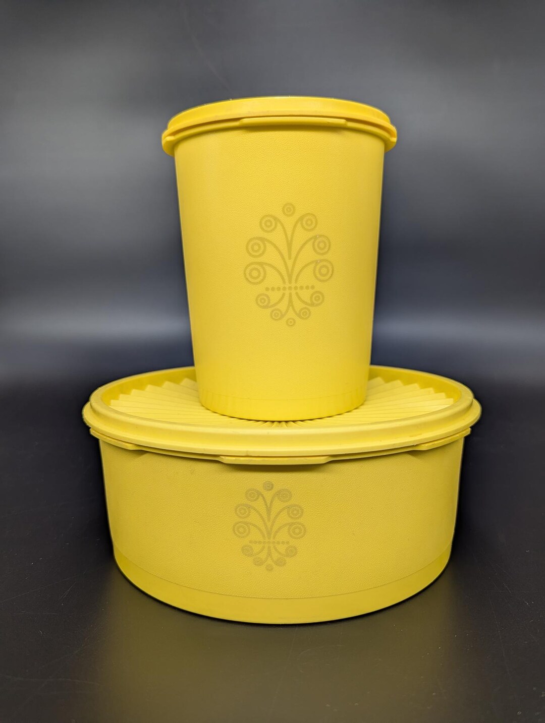 Vintage Tupperware Yellow Snack Saver and Canister With Starburst Lids ...