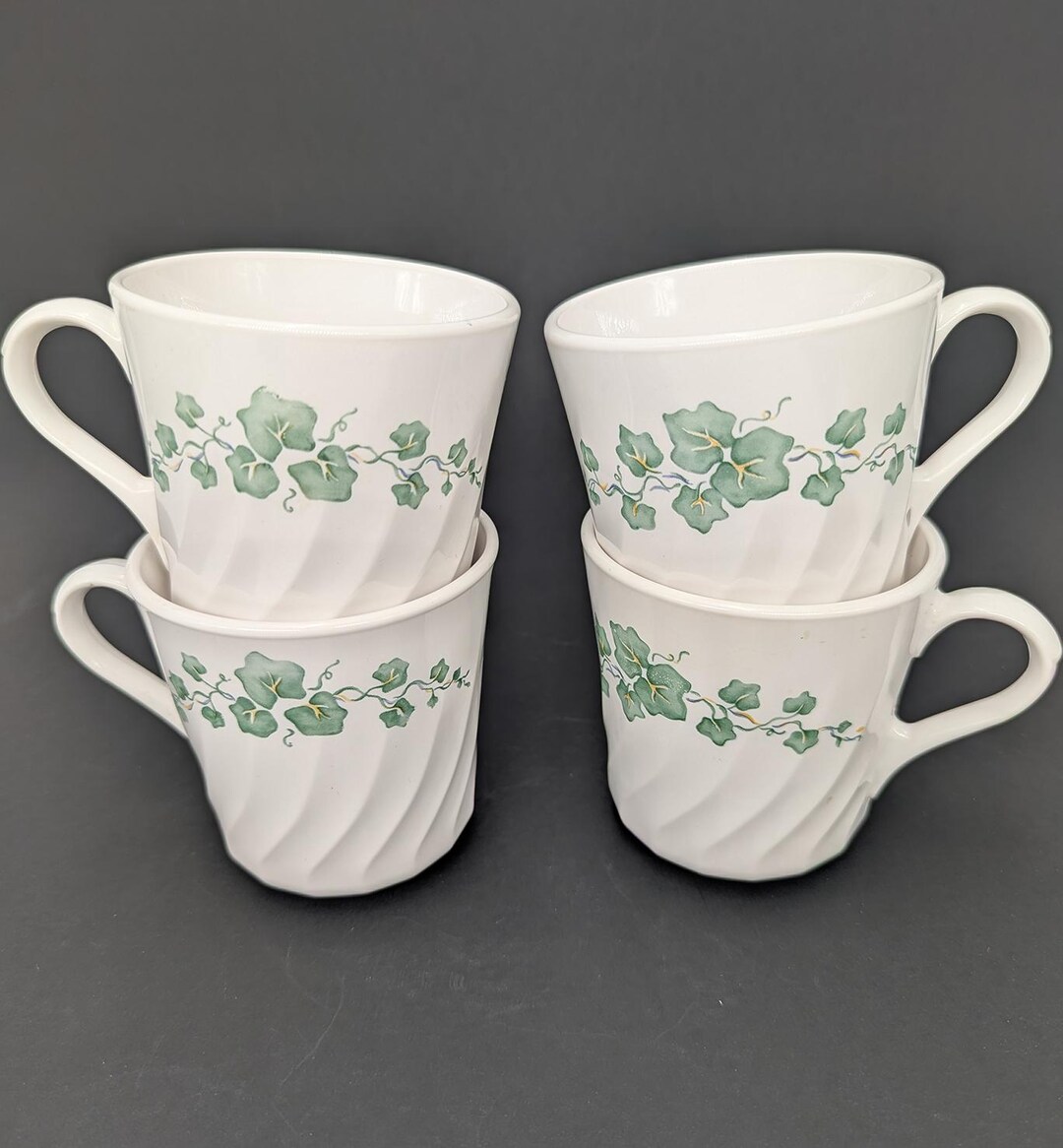 Vintage Set of 4 CORNING Green Ivy Coffee Mugs - V4653 - Etsy
