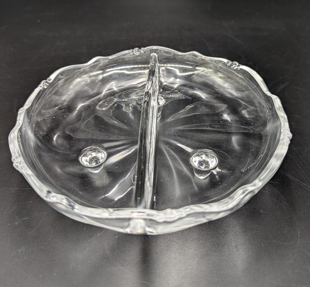 Vintage Heisy Glass Waverly Pattern Footed Divided Relish Dish 6.25 ...