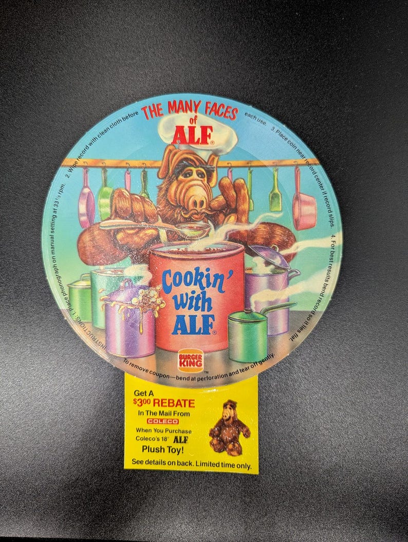 Vintage 1988 ALF Hand Puppet and Record From Burger King "cookin With ...