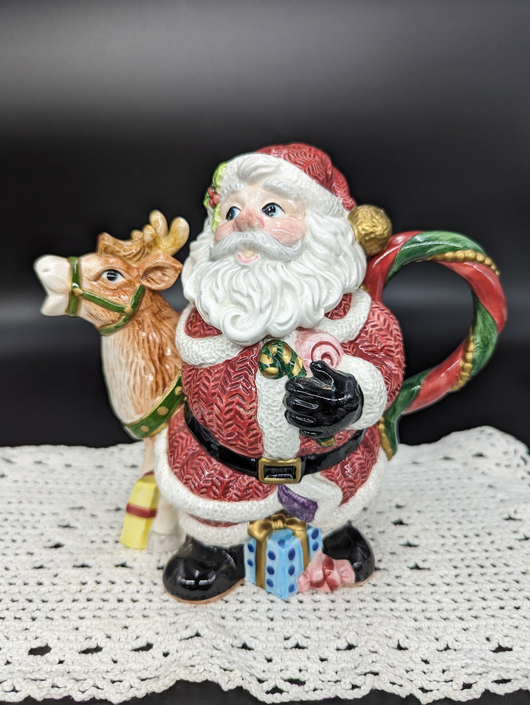 Vintage 1996 FITZ & FLOYD Sugar Plum Christmas Santa With Reindeer 26 ...