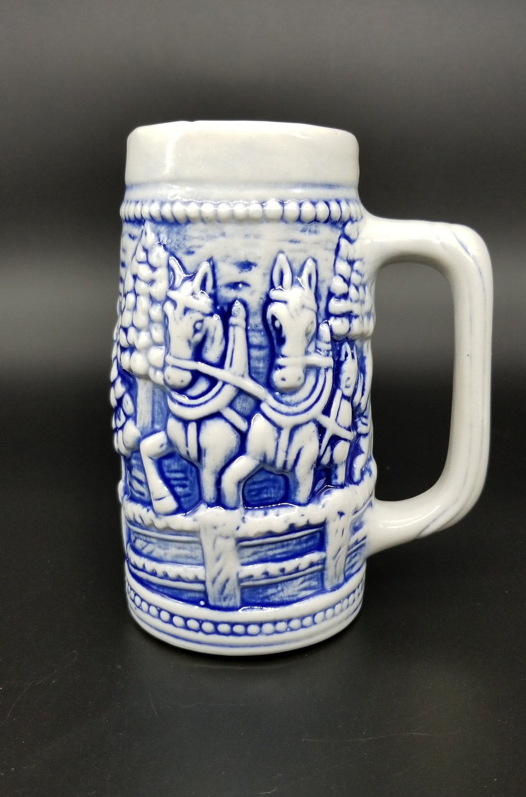 Vintage Ceramic Beer Stein 1315 Clydesdale Horses Winter Blue - Etsy