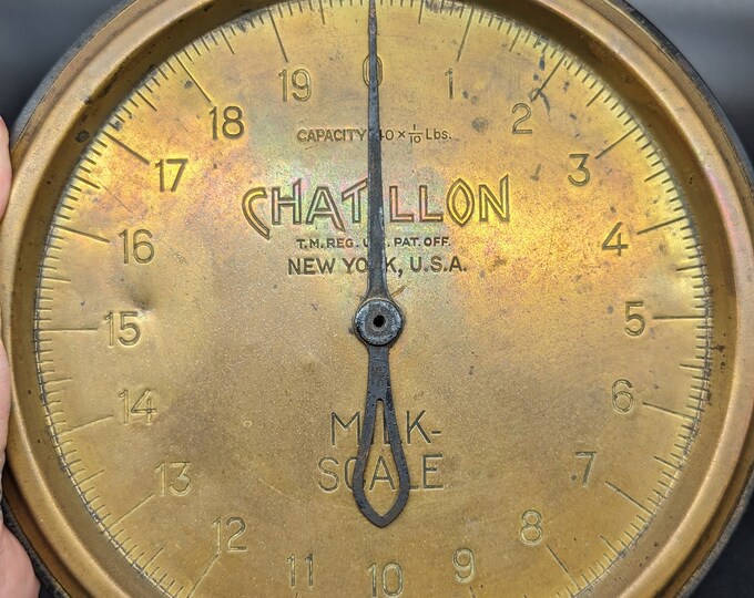 Antique 1920s Round Brass Face CHATILLON Hanging Milk Scale With Hook ...