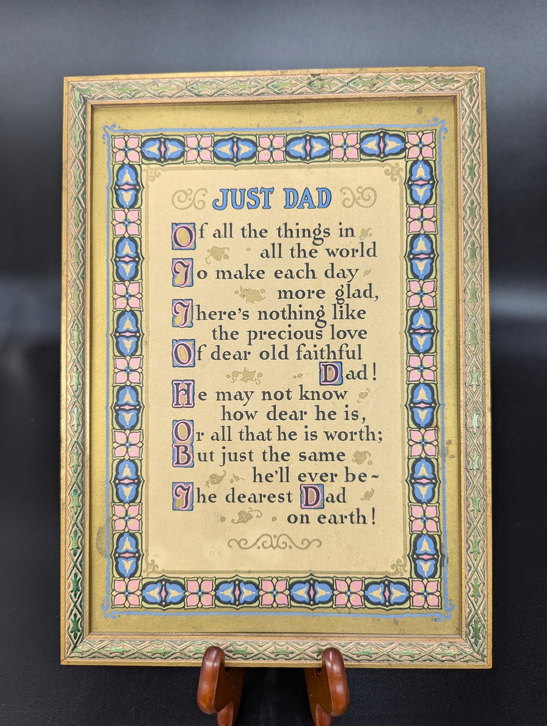 Antique 1924 Framed MOTTO GRAPH Lithograph "just Dad" - V2884 - Etsy