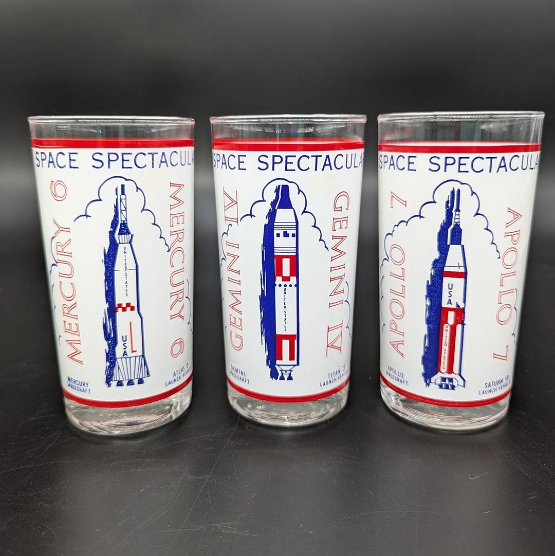 Vintage Awesome Set of 3 NASA Commemorative Glasses for Mercury 6 ...