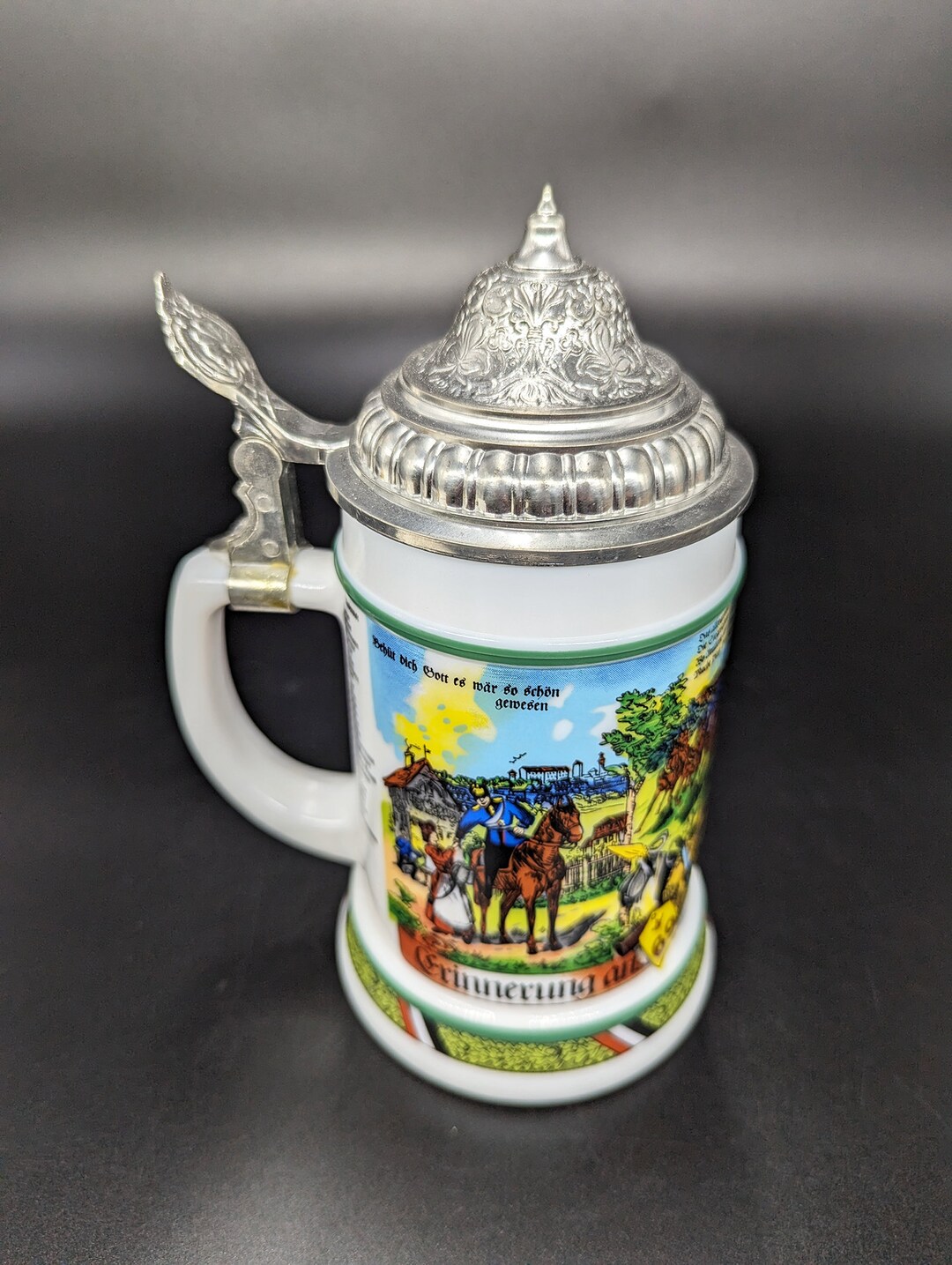 Vintage BMF Milk Glass With Metal Lid 8" Tall Beer Stein Made in West ...